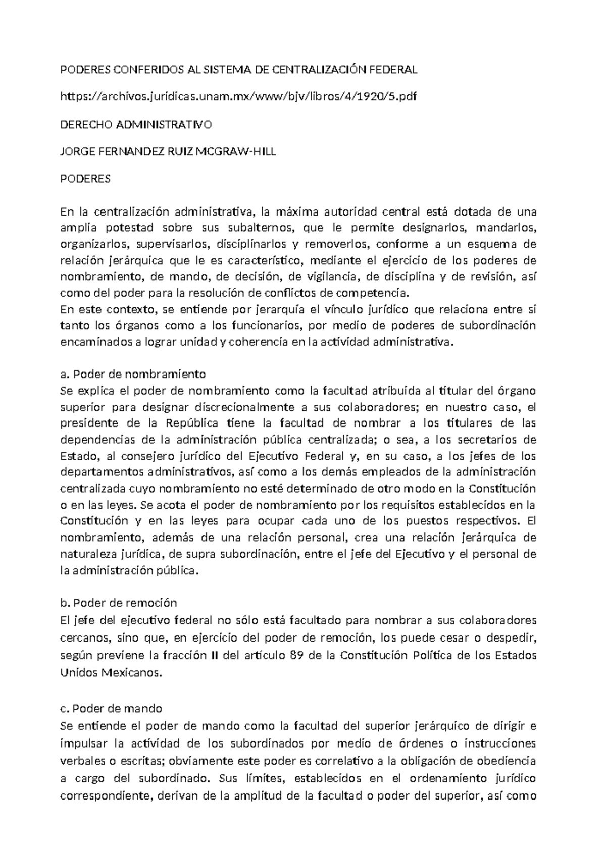 Act 6 adrivo Poderes Conferidos AL Sistema DE Centralización Federal ...