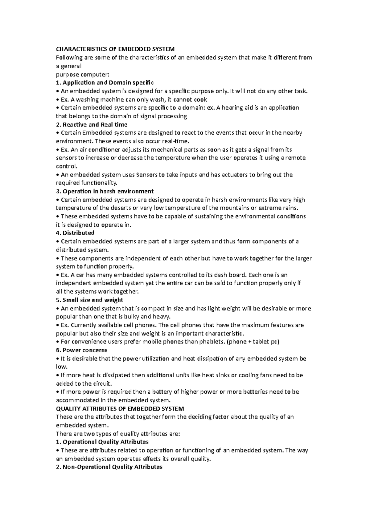 ES 5 - lecture notes - CHARACTERISTICS OF EMBEDDED SYSTEM Following are ...