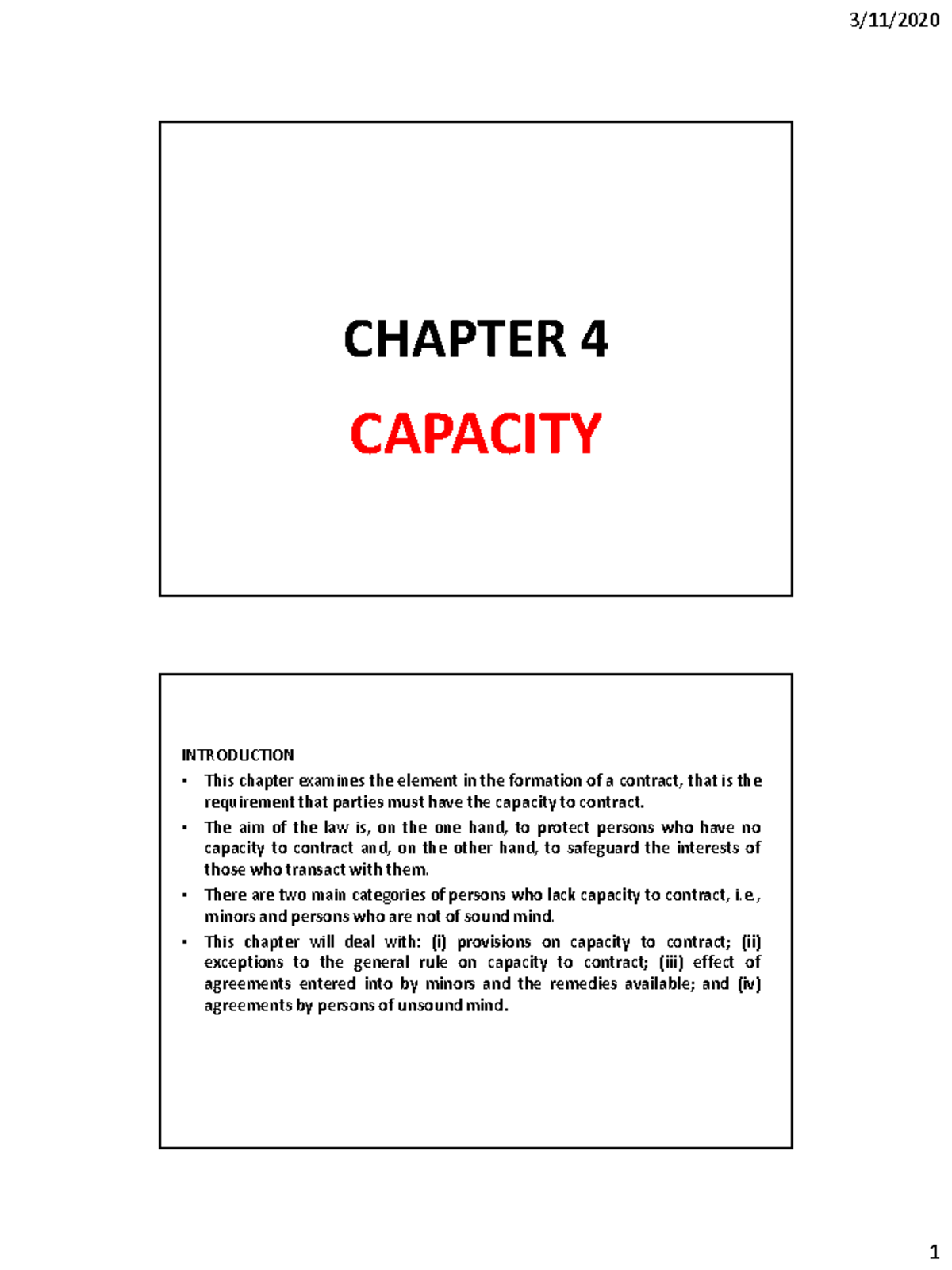 Elements of Contract - Capacity - CHAPTER 4 CAPACITY INTRODUCTION This ...