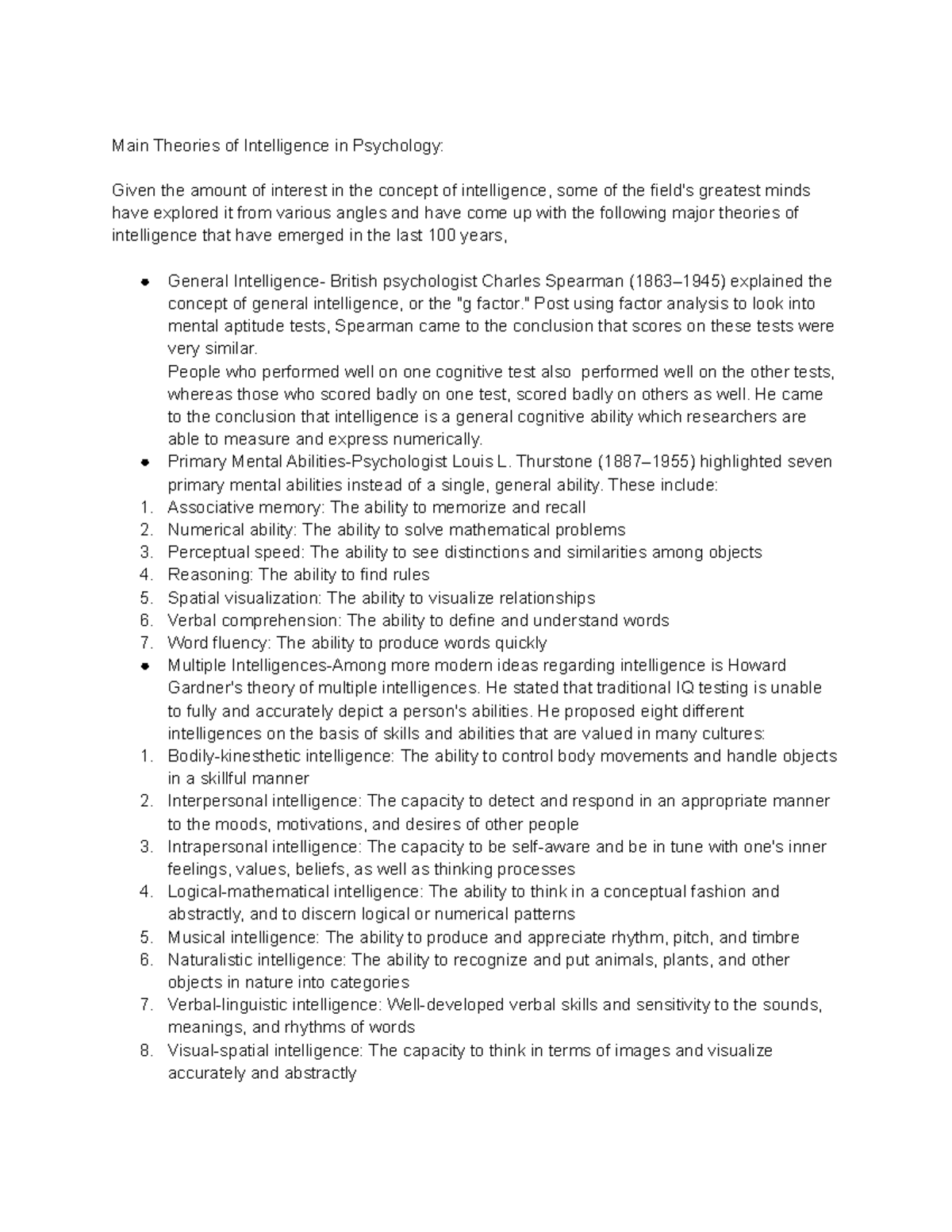 Main Theories of Intelligence in Psychology - " Post using factor ...