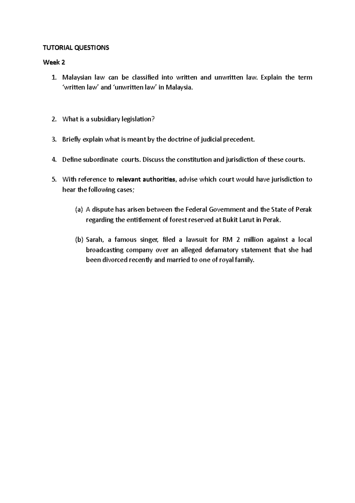 175442 Tutorial questions business commercial - TUTORIAL QUESTIONS Week ...