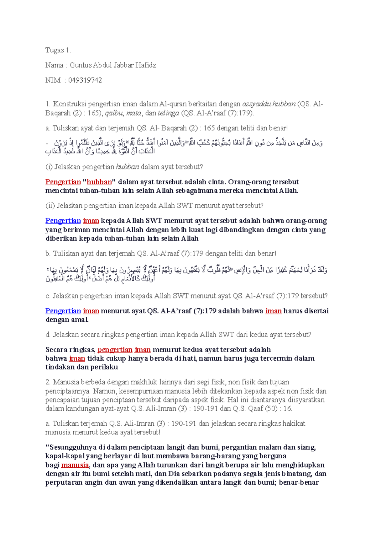 Agama - Tugas 1. Nama : Guntus Abdul Jabbar Hafidz NIM : 049319742 Konstruksi pengertian iman ...