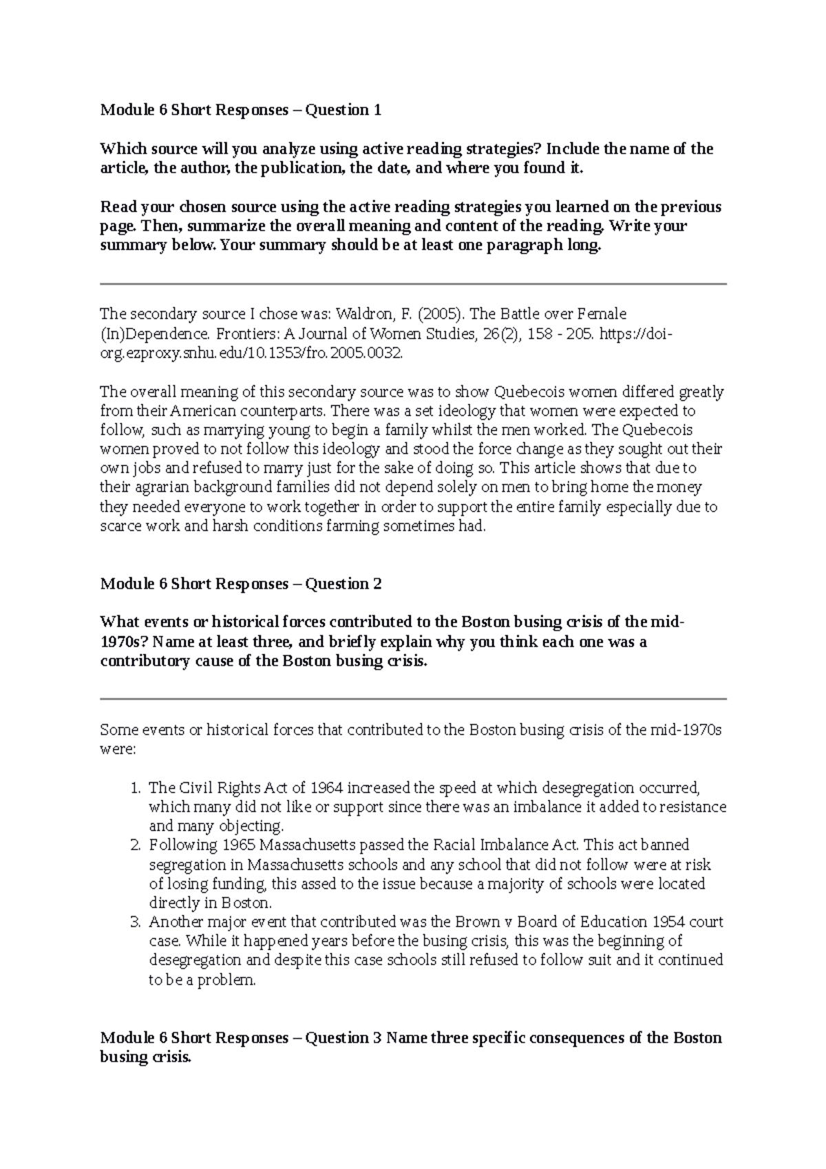 Book Module 6 responses - Module 6 Short Responses – Question 1 Which ...