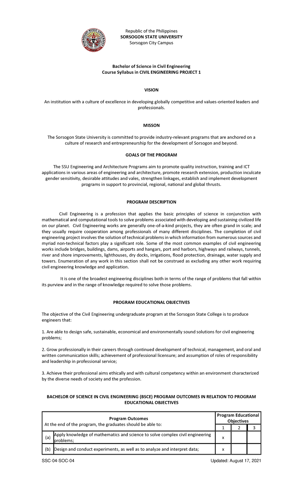 CE Project OBE syllabus 2021. Research 1 - Republic of the Philippines ...