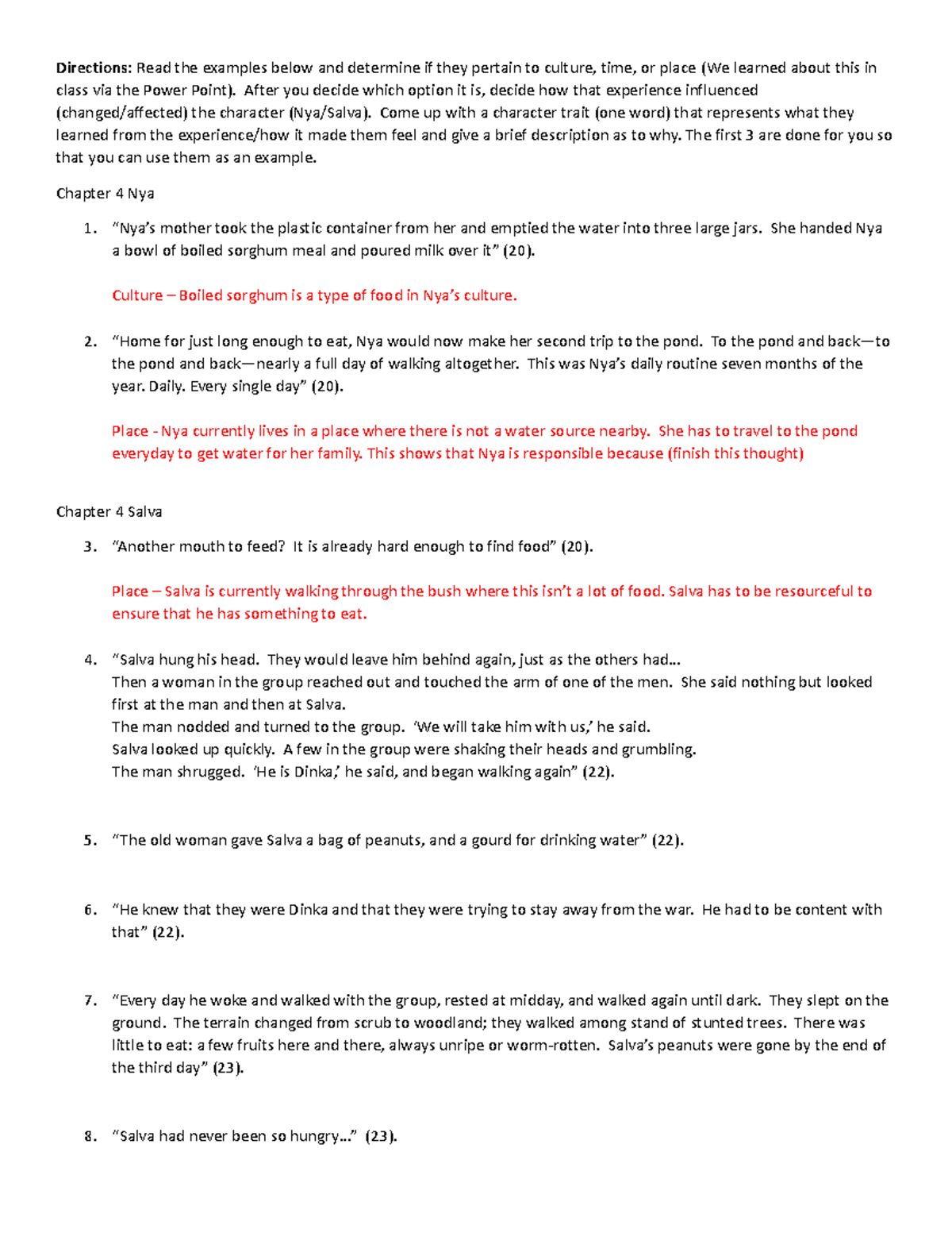 Culture, Time, and Place Practice - Directions: Read the examples below ...