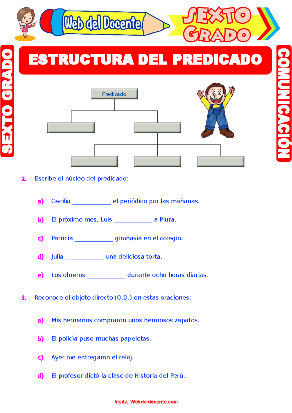 El Predicado y su Estructura para Cuarto Grado de Primaria - Completa ...