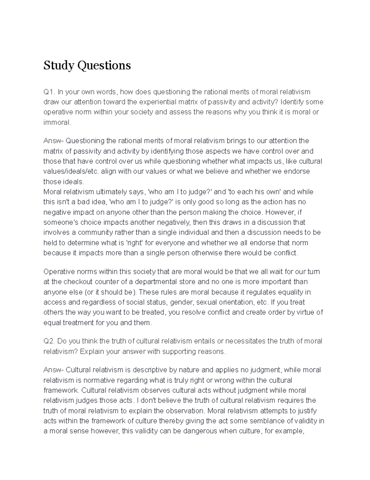 Unit 2 study Questions - Study Questions Q1. In your own words, how ...