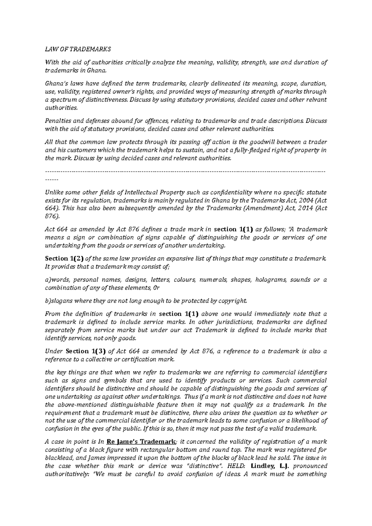 LAW OF Trademarks - Summary with simple English - LAW OF TRADEMARKS ...