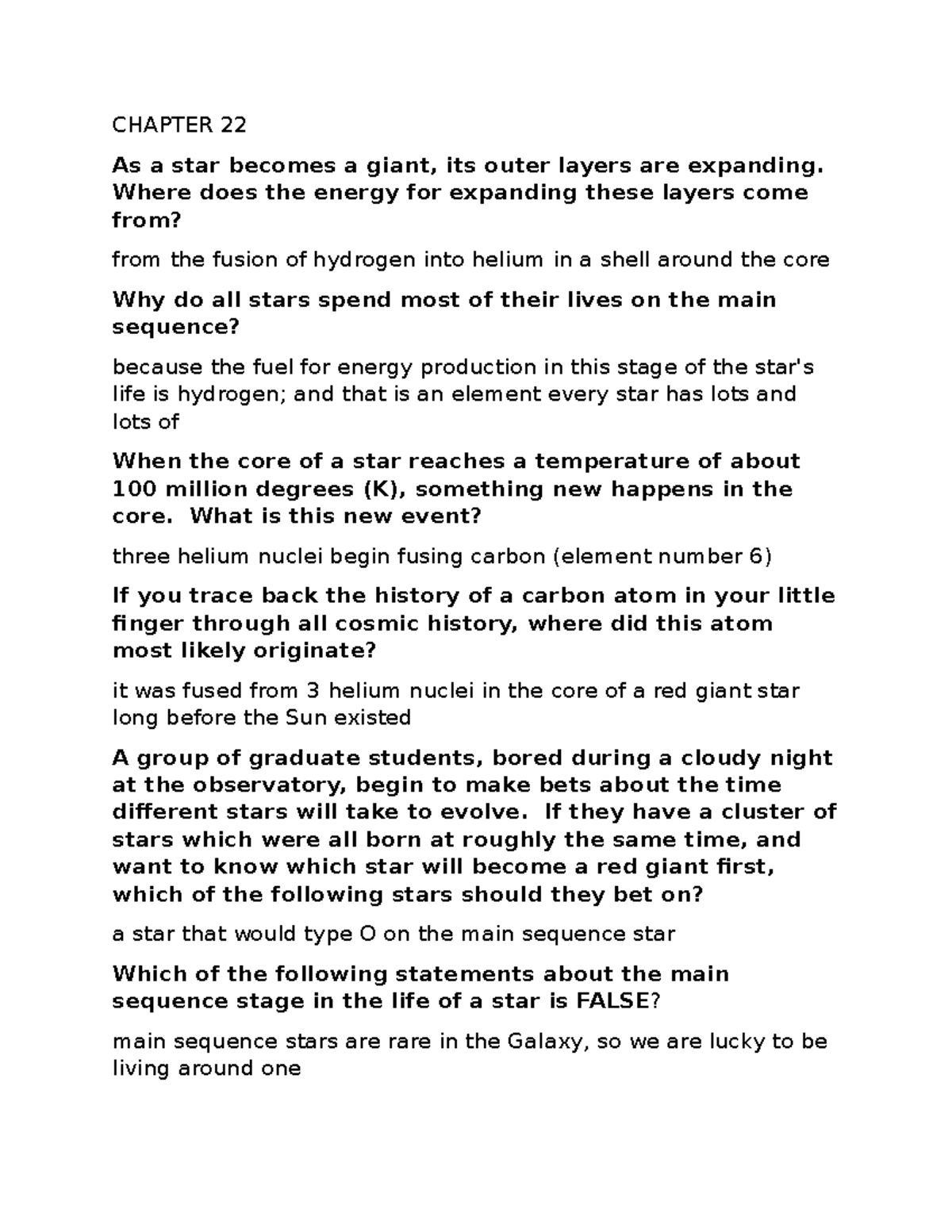 Chapter 22 reading assignment - CHAPTER 22 As a star becomes a giant ...