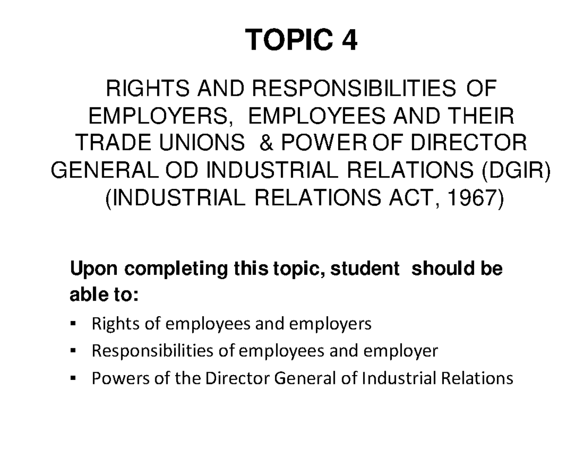 Chapter 4 Rights and responsibilities of employers, employees and their ...