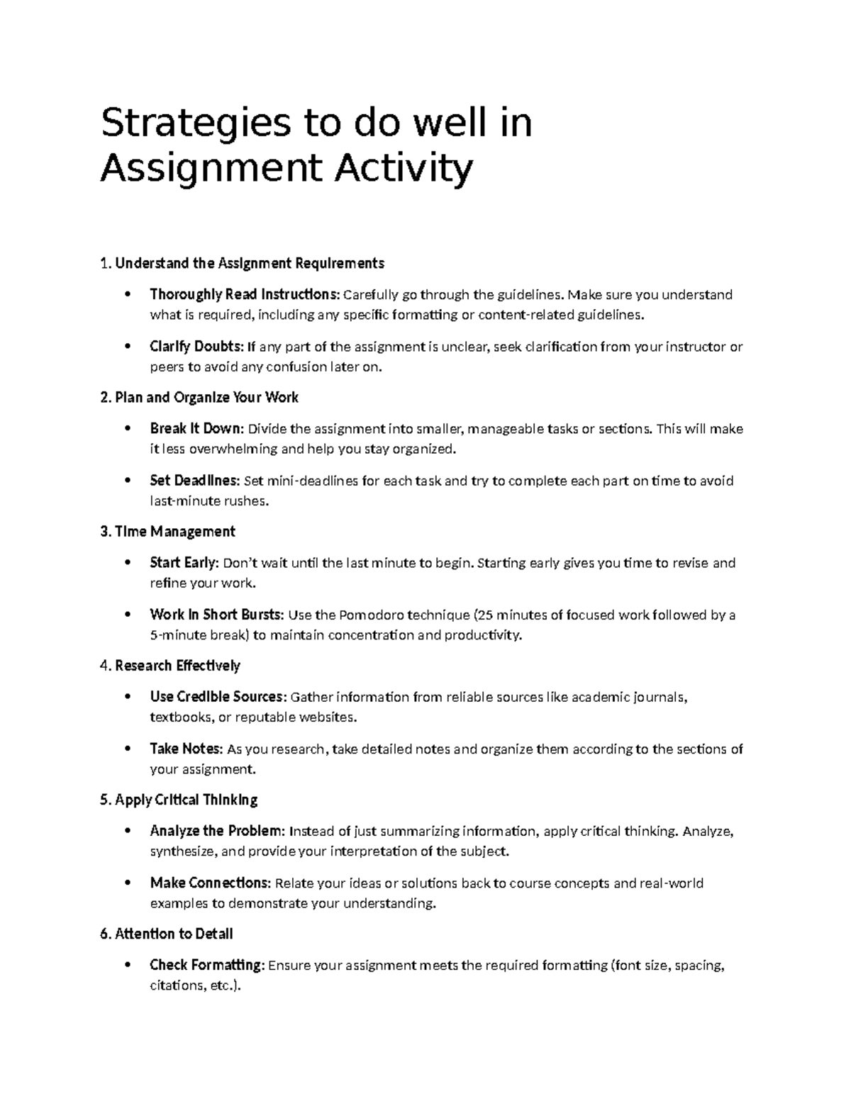Strategies to do well in Assignment Activity - Understand the ...