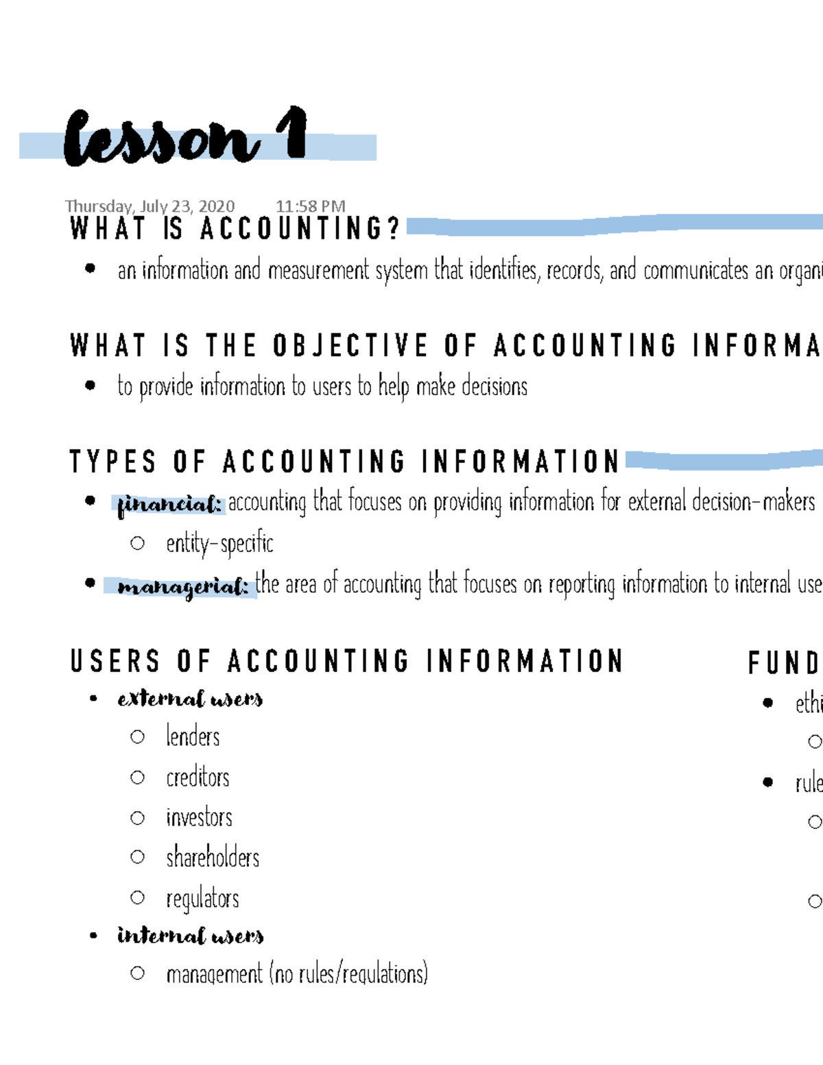 Acctg lesson 1 - W H A T IS A C C O U N T I N G? • an information and ...