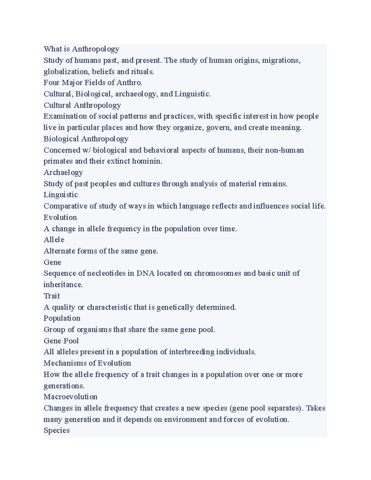 Ant 2 - practice materials - What is Anthropology Study of humans past ...