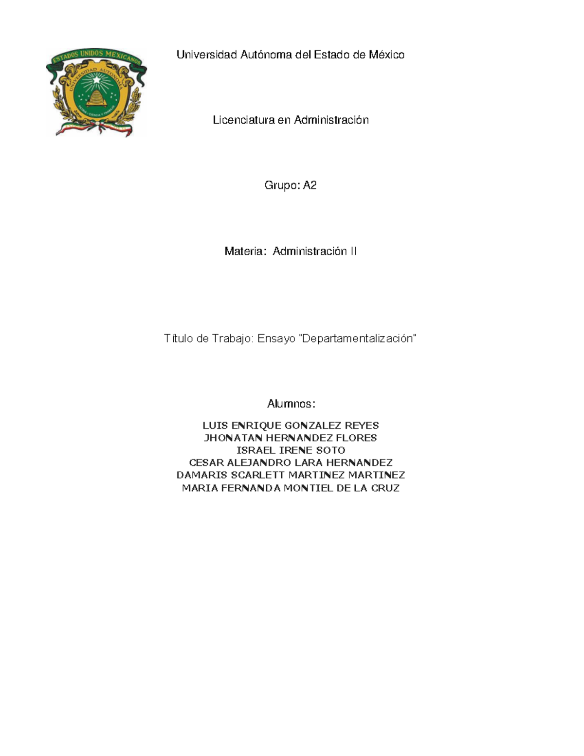 Departamentalización Ensayo - Warning: TT: undefined function: 32 Universidad Autónoma del ...