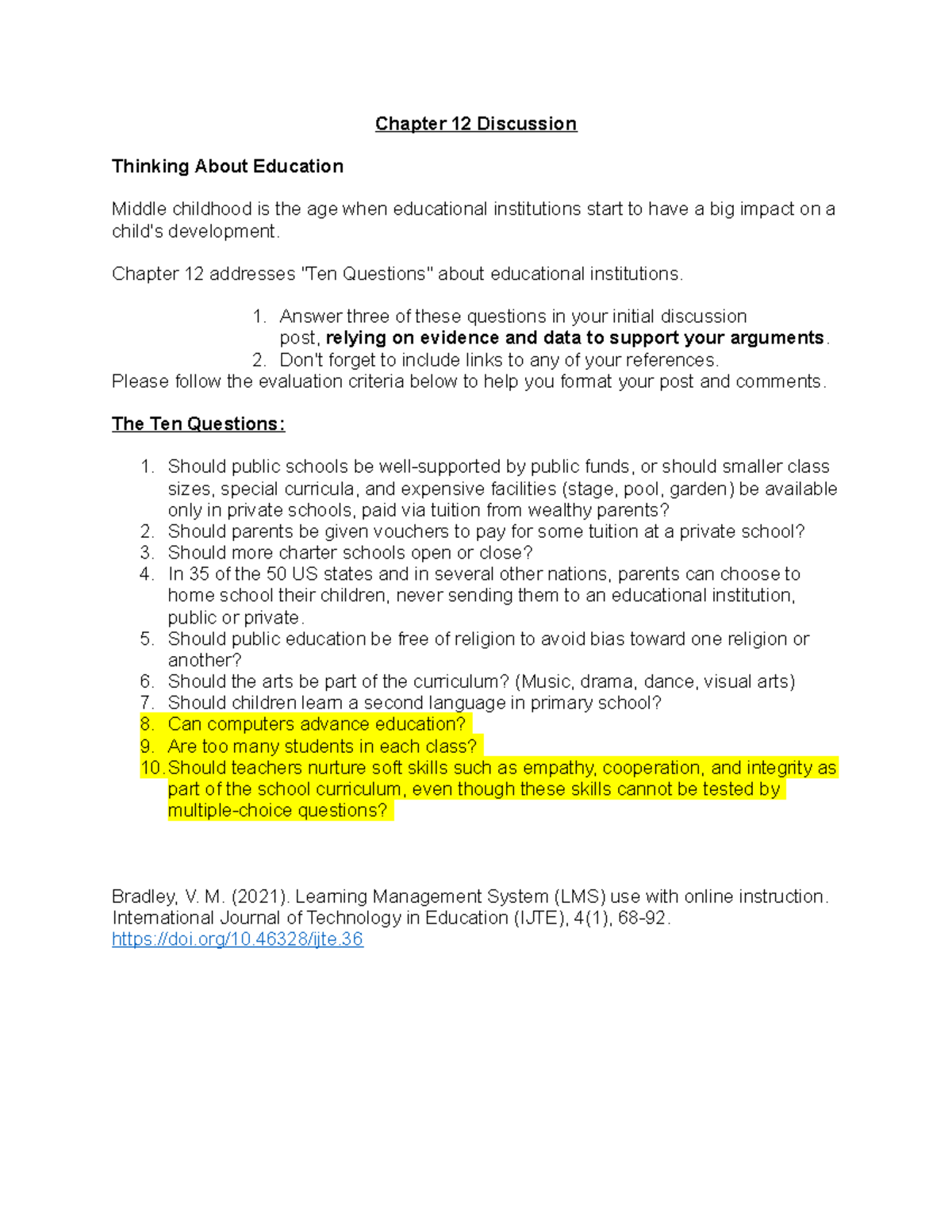 Chapter 12 Discussion - Chapter 12 Discussion Thinking About Education ...