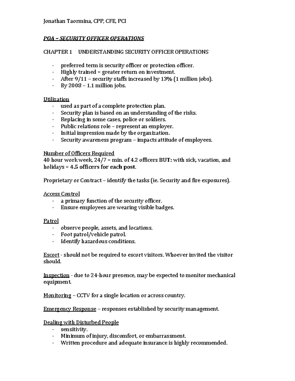 POA Security Officer Operations - POA – SECURITY OFFICER OPERATIONS ...