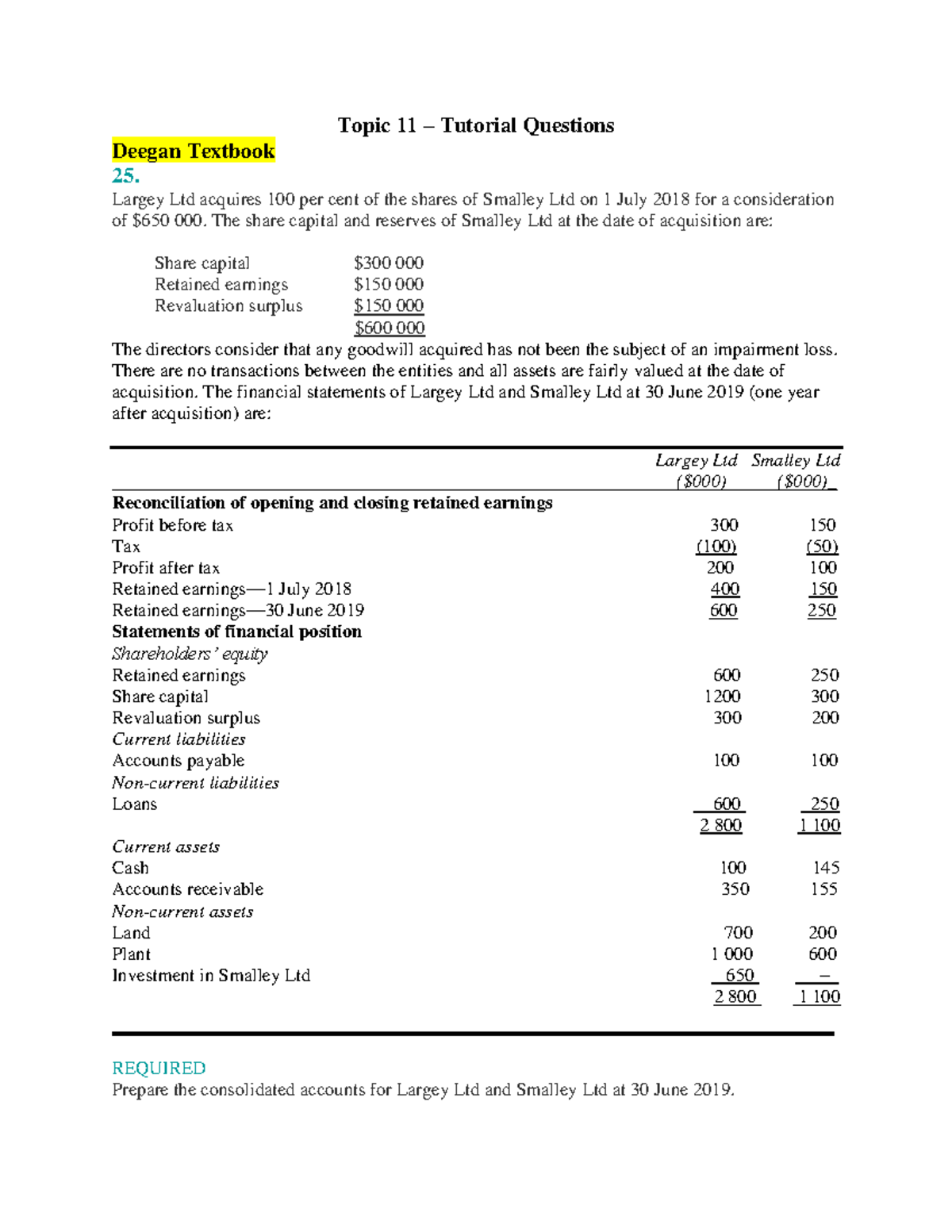 Topic 11 - Tutorial Questions - Topic 11 – Tutorial Questions Deegan ...