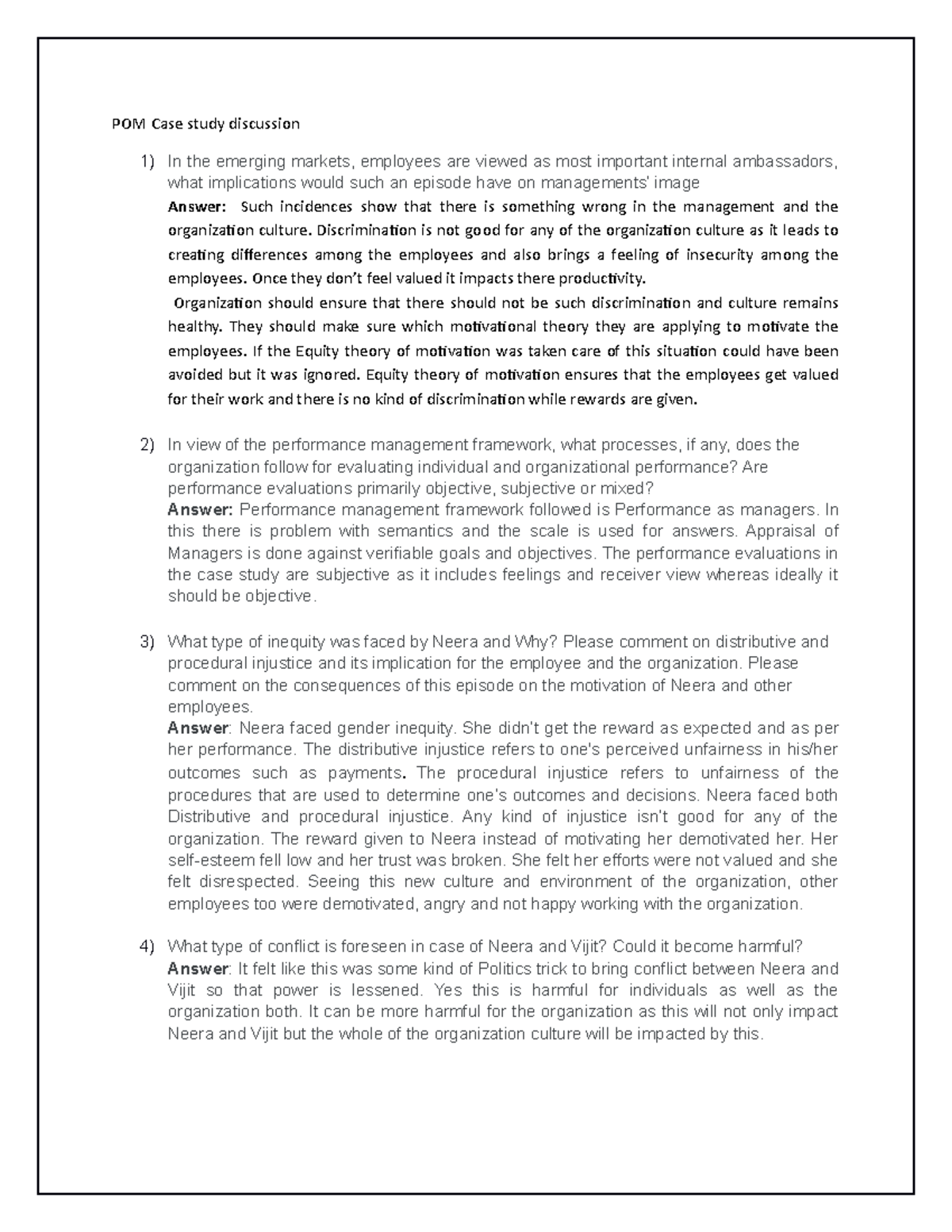POM Case study - Lecture notes CH 1 - POM Case study discussion In the ...