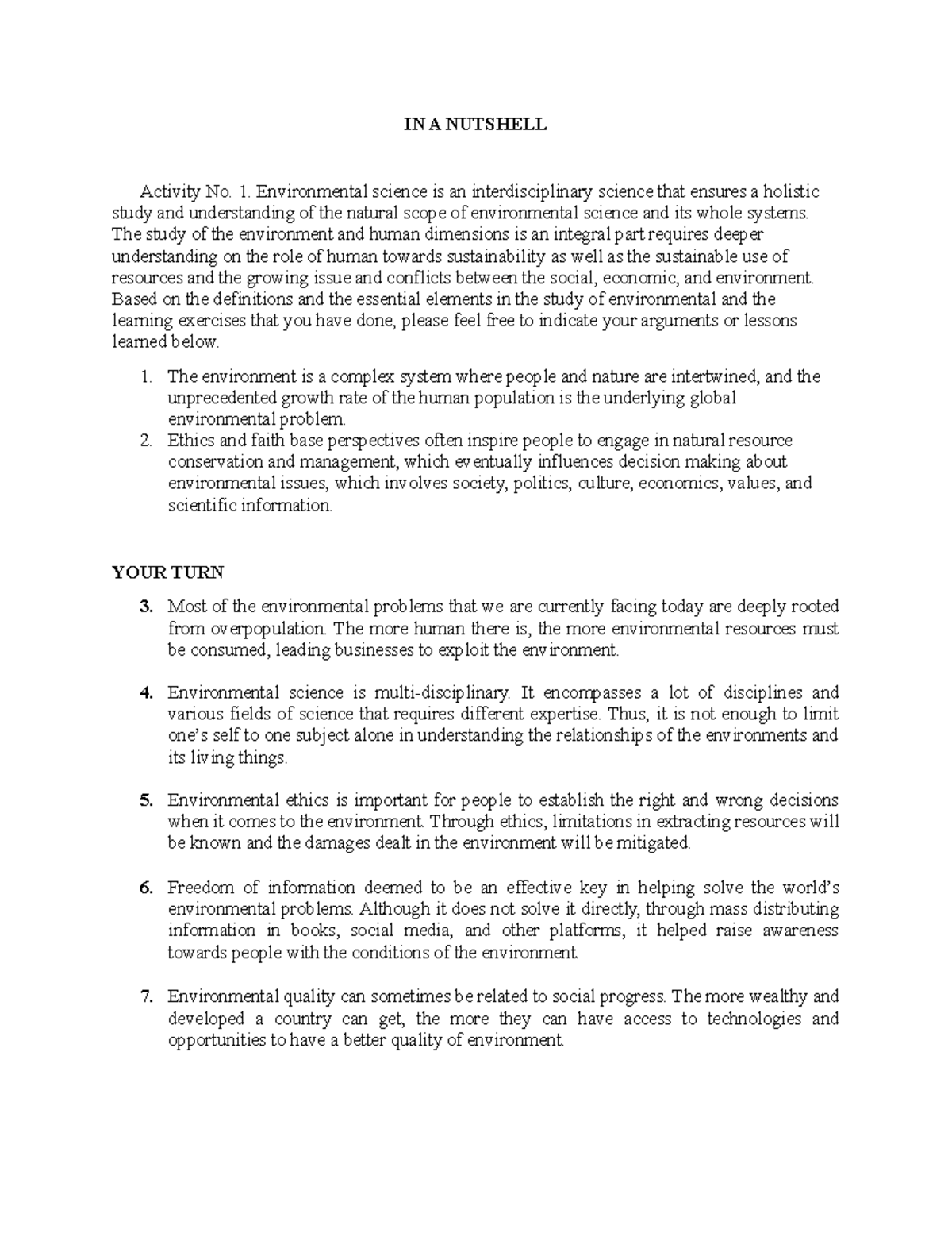 IN A Nutshell - Science assignment - IN A NUTSHELL Activity No. 1 ...