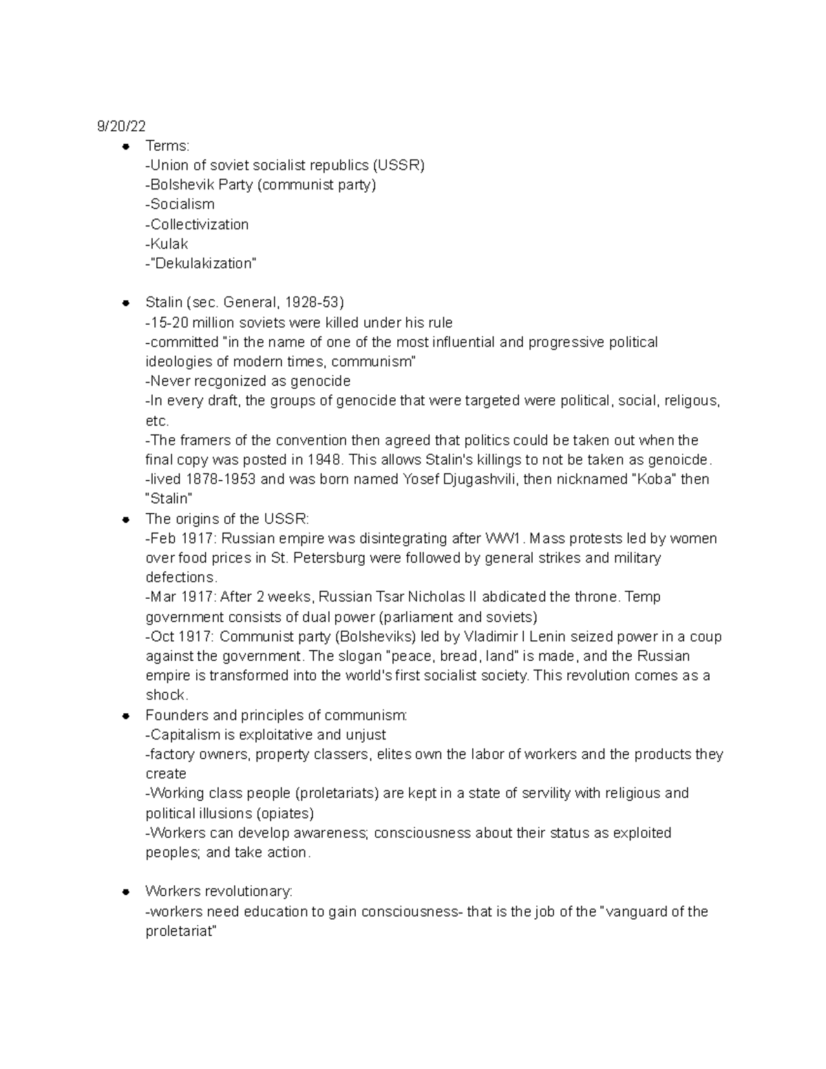 Genocide Notes pt 2 - 9/20/ Terms: -Union of soviet socialist republics ...