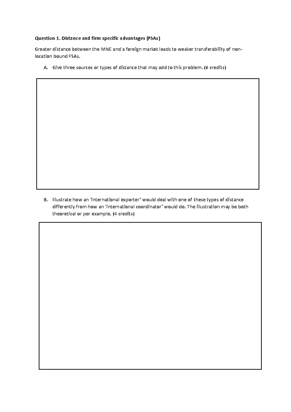 Practice exam questions IB - Question 1. Distance and firm specific ...