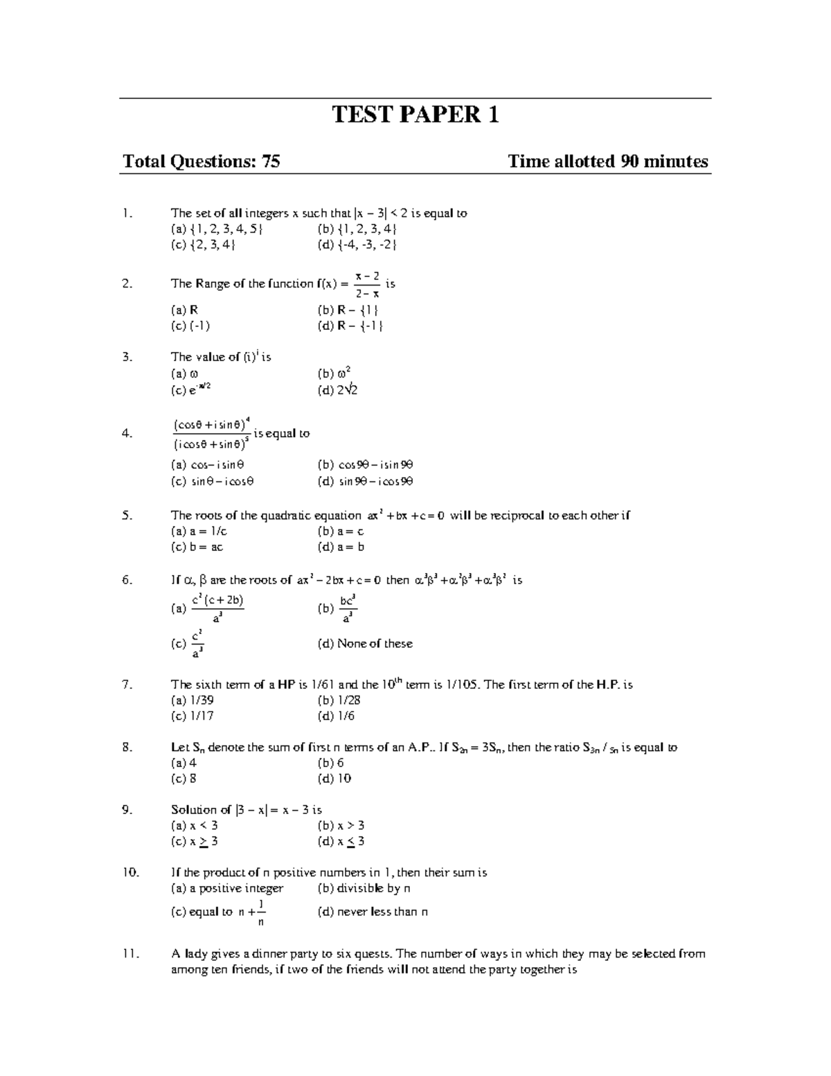 Quant 1 Practices TEST PAPER 1 Total Questions 75 Time Allotted 90 quant-1-practices-test-paper-1-total-questions-75-time-allotted-90
