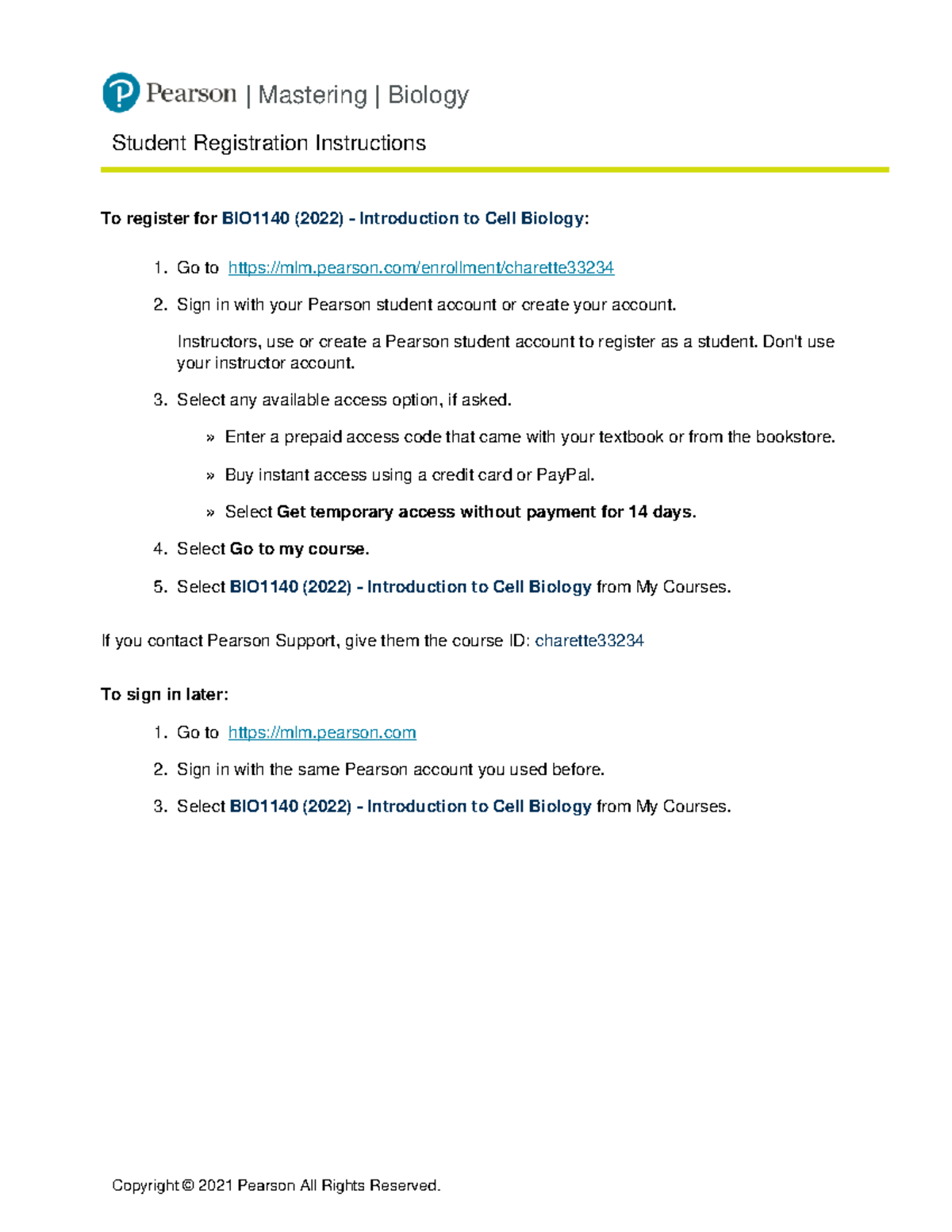 Mastering Biology - Student Registration Instructions - pearson ...