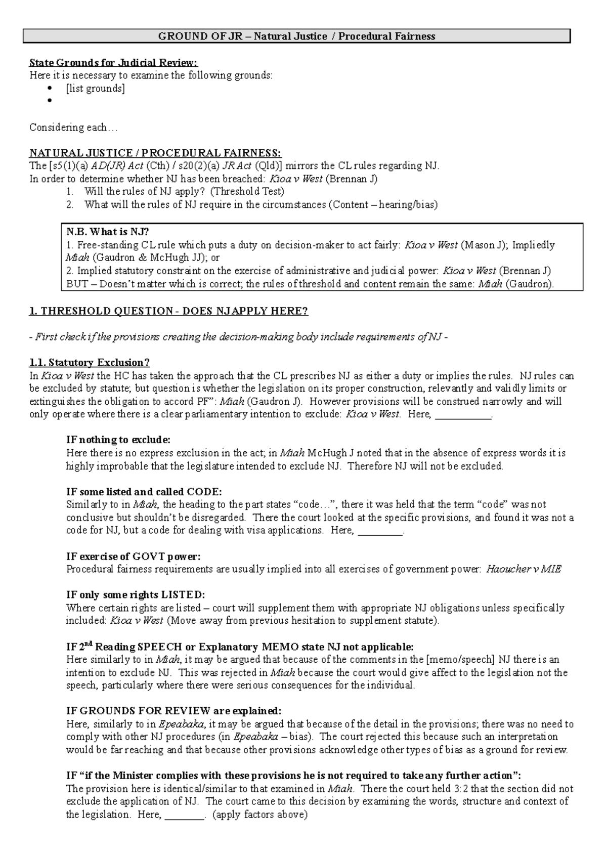 Week 5 & 6 - Ground - Natural Justice Natural Justice - GROUND OF JR ...