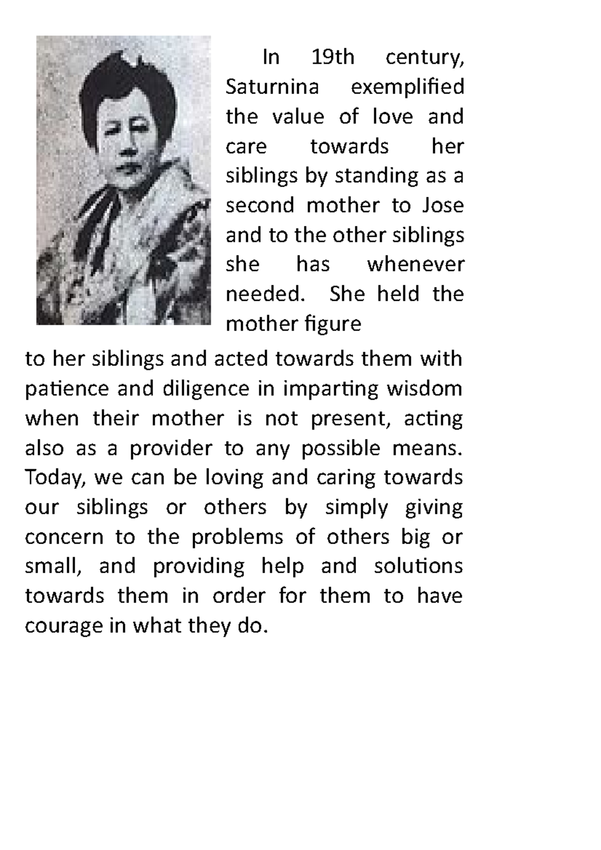 Group No. 1 Rizalian Values - In 19th century, Saturnina exemplified ...