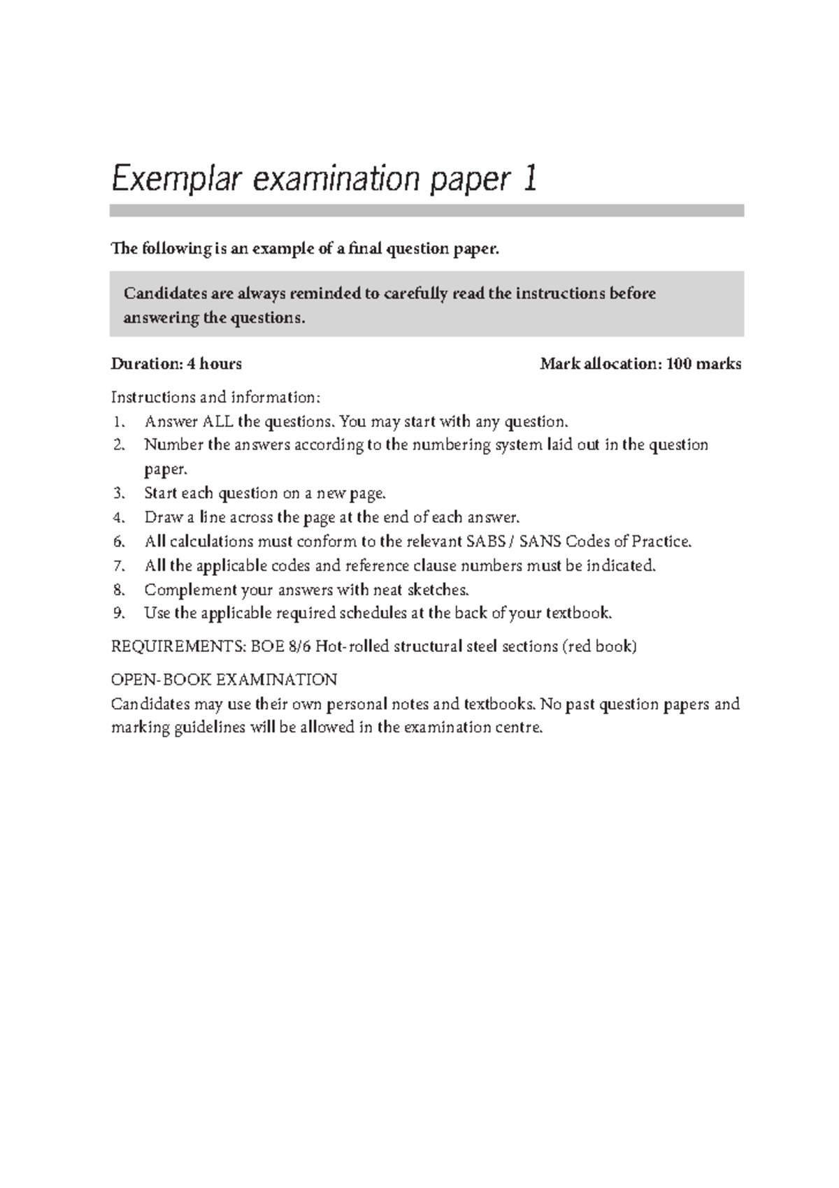 N6 BSC Exemplar papers and memos - Exemplar examination paper 1 The ...