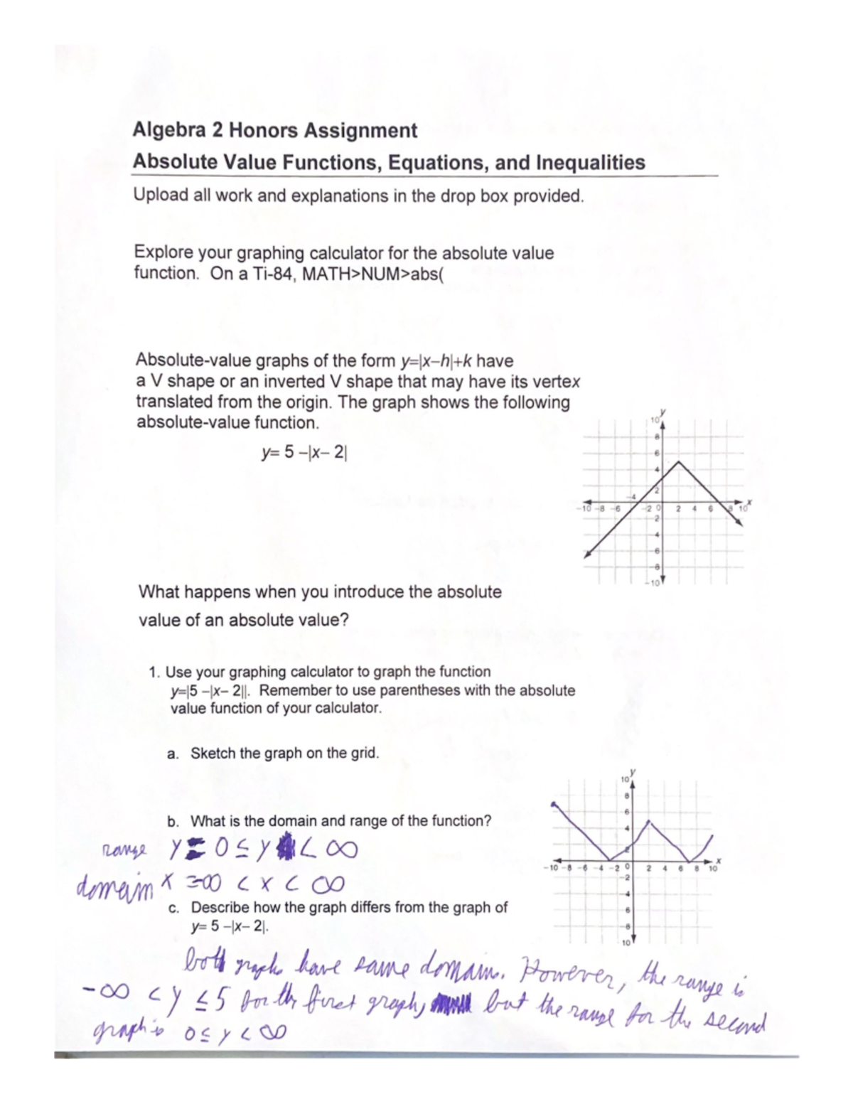 Algebra 2 Honors Assignment - Algebra 2 Honors Assignment Absolute ...