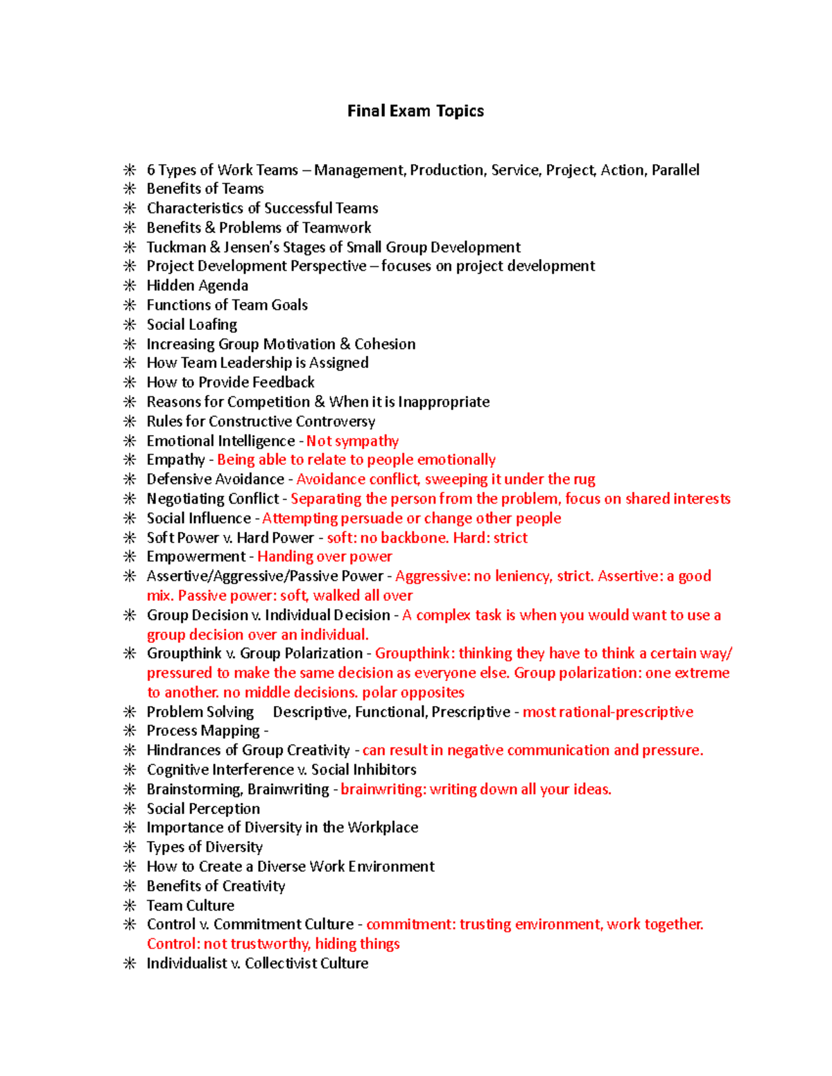 UTF-8''Final Exam Topics SS 2720 - Final Exam Topics 6 Types of Work ...