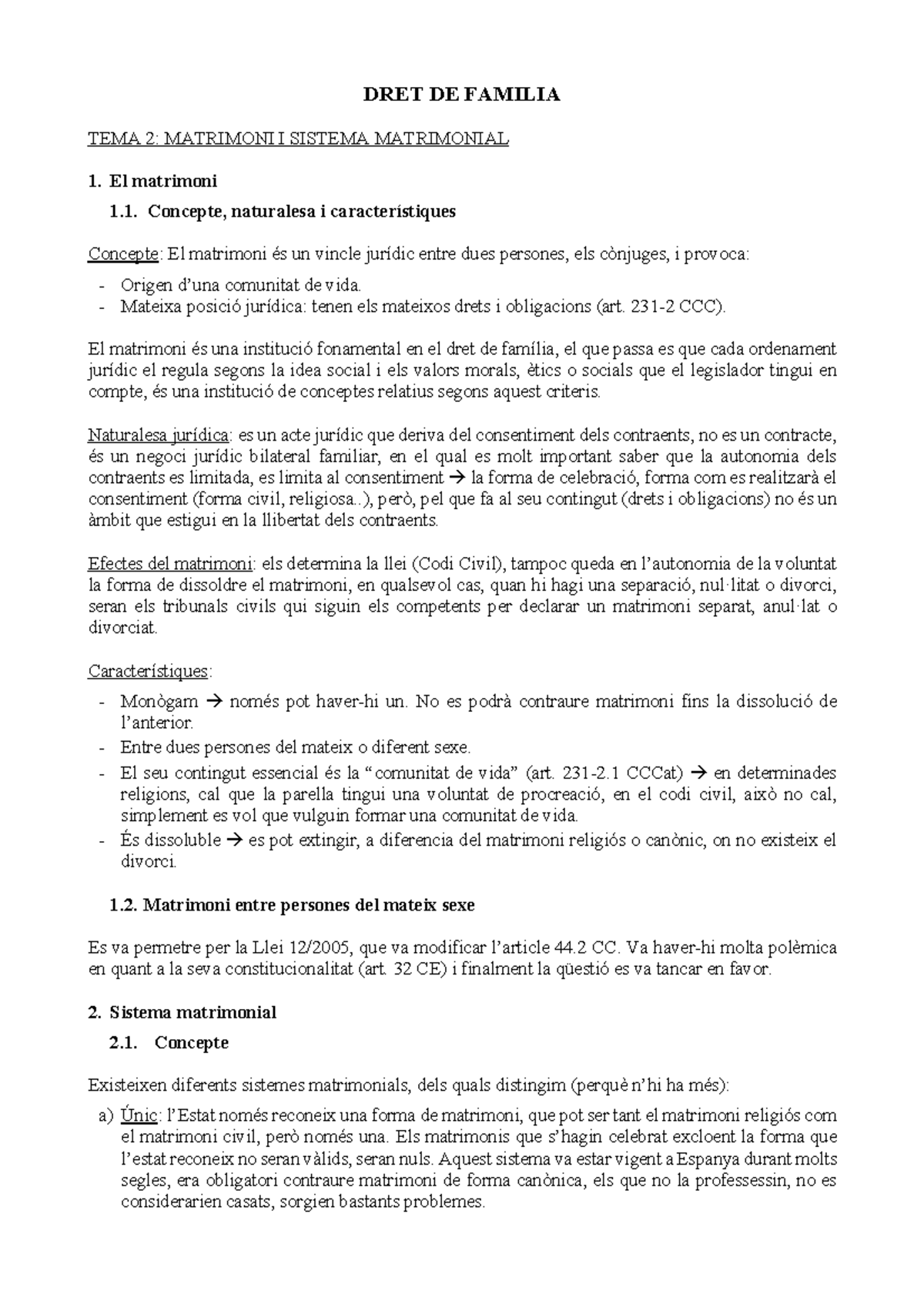 Temari familia,explicacions - DRET DE FAMILIA TEMA 2: MATRIMONI I ...