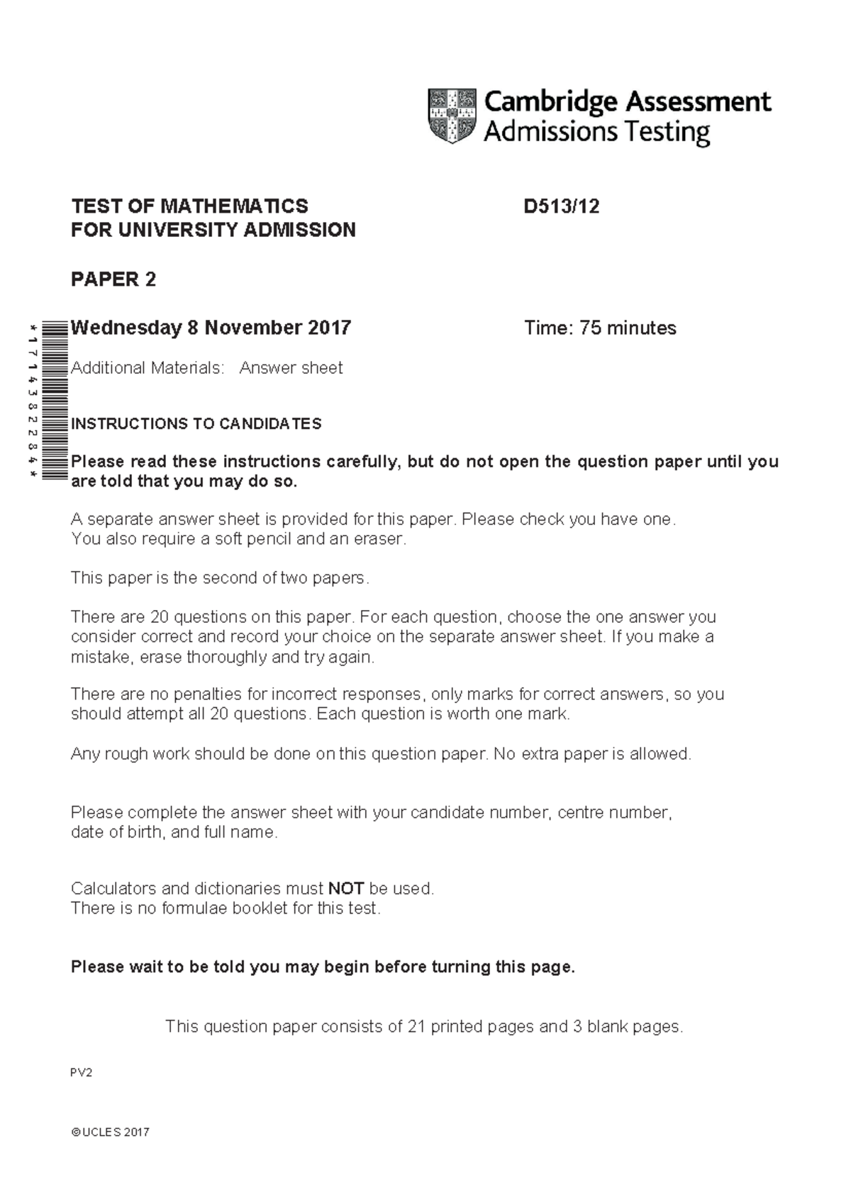 TMUA 2017 Paper 2 - eng eng eng eng - TEST OF MATHEMATICS FOR ...