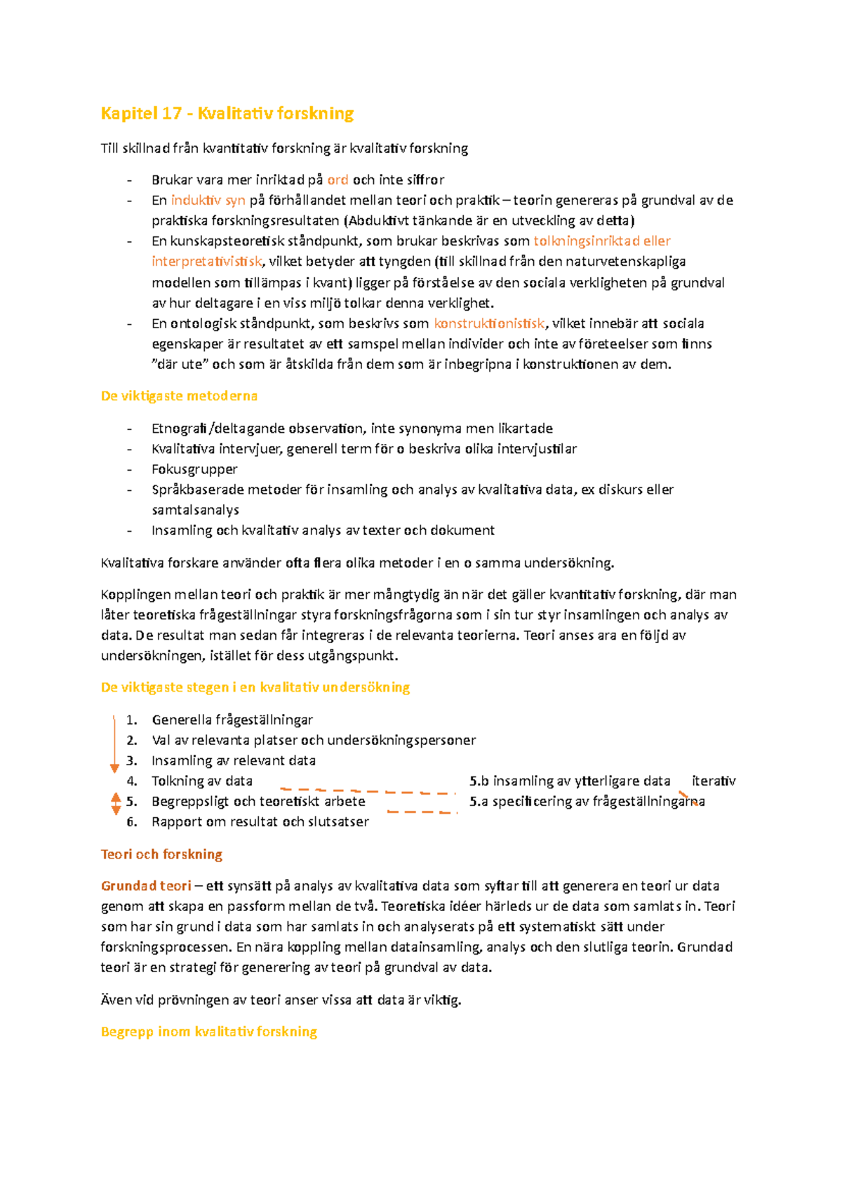 Bryman kap 17 - Samhällsvetenskapliga Metoder - Kapitel 17 - Kvalitaiv forskning Till skillnad ...
