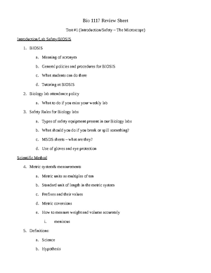 Bio1117Review Sheet Lab Exam 2Revised 081417 - Bio 1117 Review Sheet ...