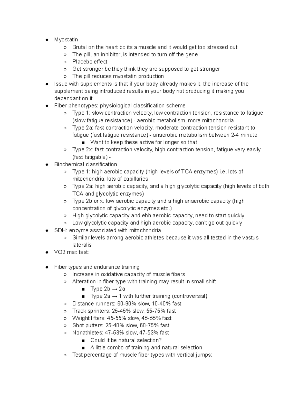 EXE 339 - muscle fiber type and adaptations lecture notes - Myostatin ...