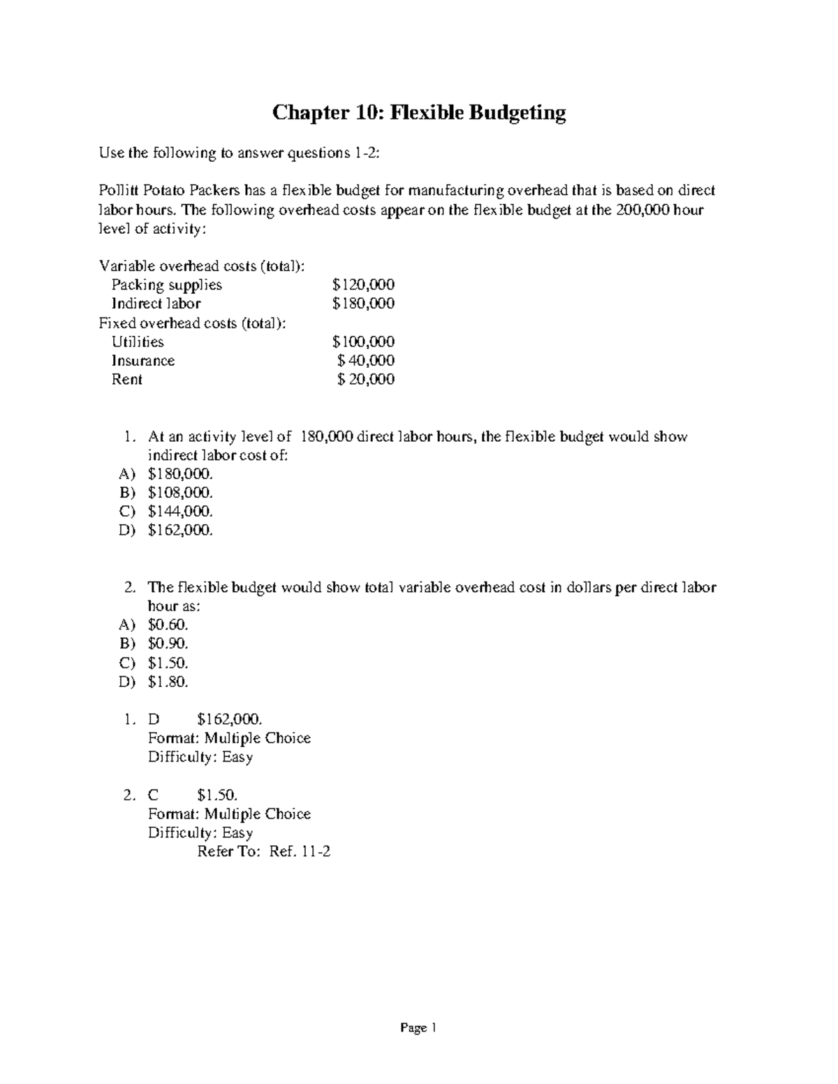 Chapter-1 0-flexible-budgeting compress - Chapter 10: Flexible Budgeting Use the following to ...