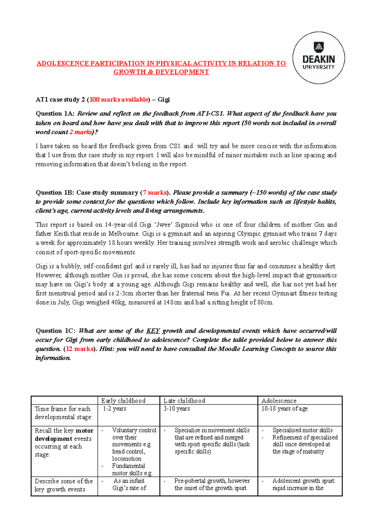 HBS 113 AT3 Case Study - ADOLESCENCE PARTICIPATION IN PHYSICAL ACTIVITY ...