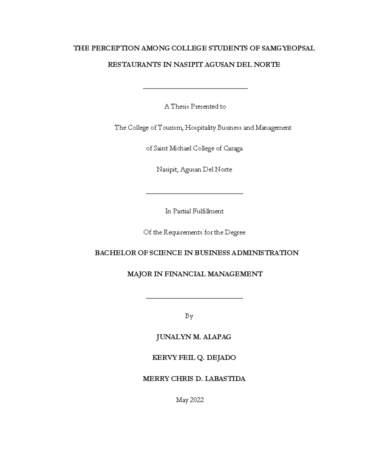 Final Thesis 122222222 2 - THE PERCEPTION AMONG COLLEGE STUDENTS OF ...