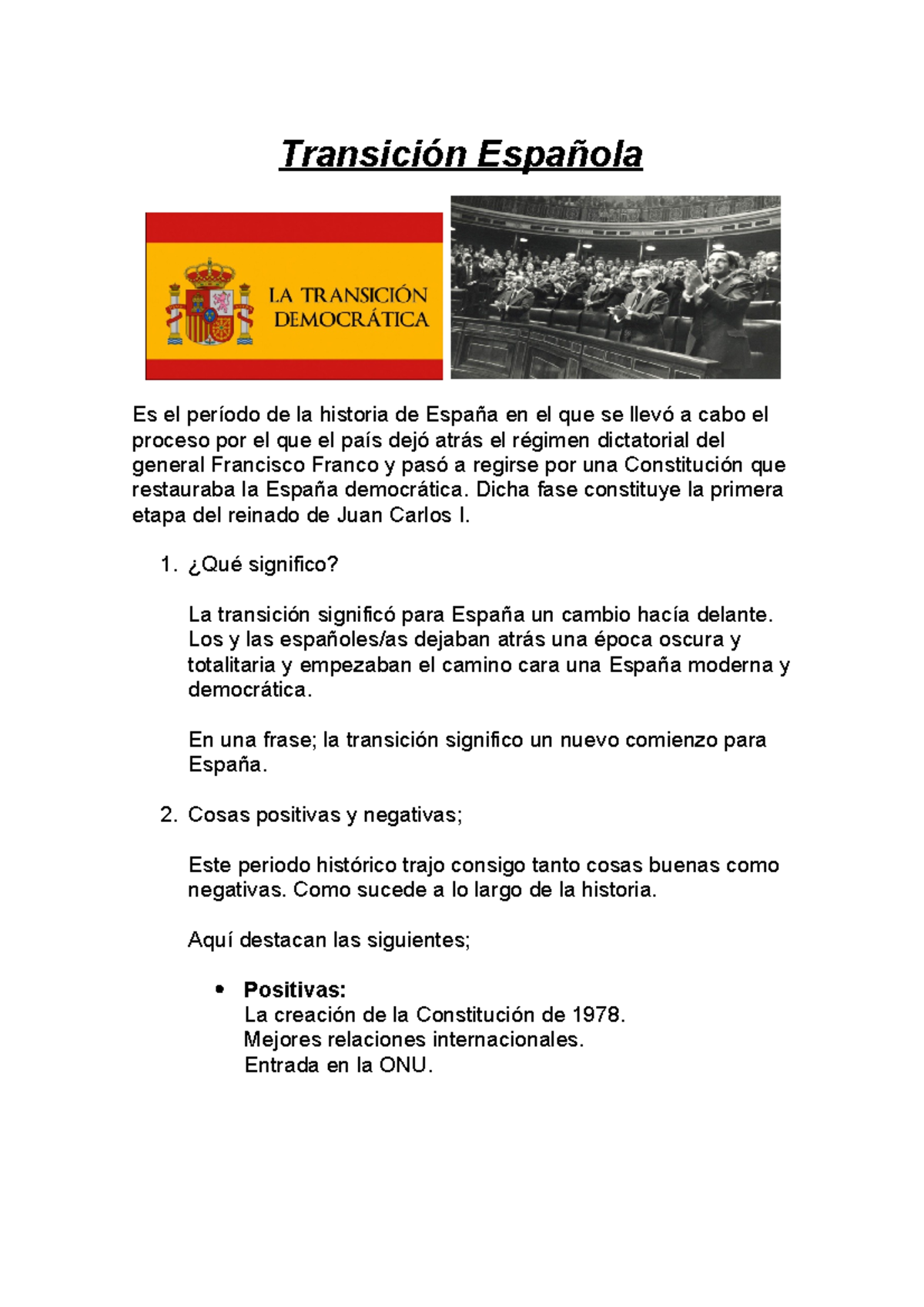 Transición Española - Transición Española Es el período de la historia ...