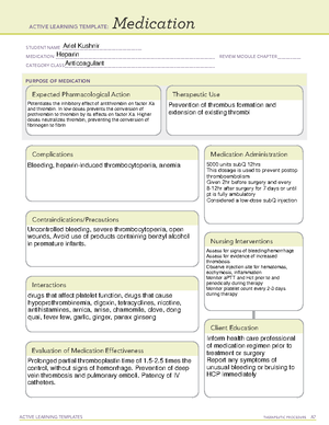 Enoxaparin med sheet - ACTIVE LEARNING TEMPLATES THERAPEUTIC PROCEDURE ...