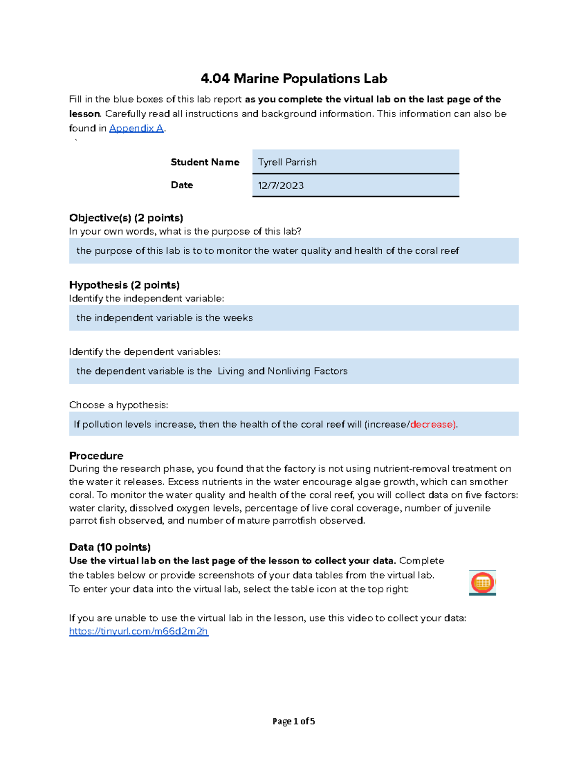 Copy of 4.04 Lab Report Template Rev 2022 - 4 Marine Populations Lab ...