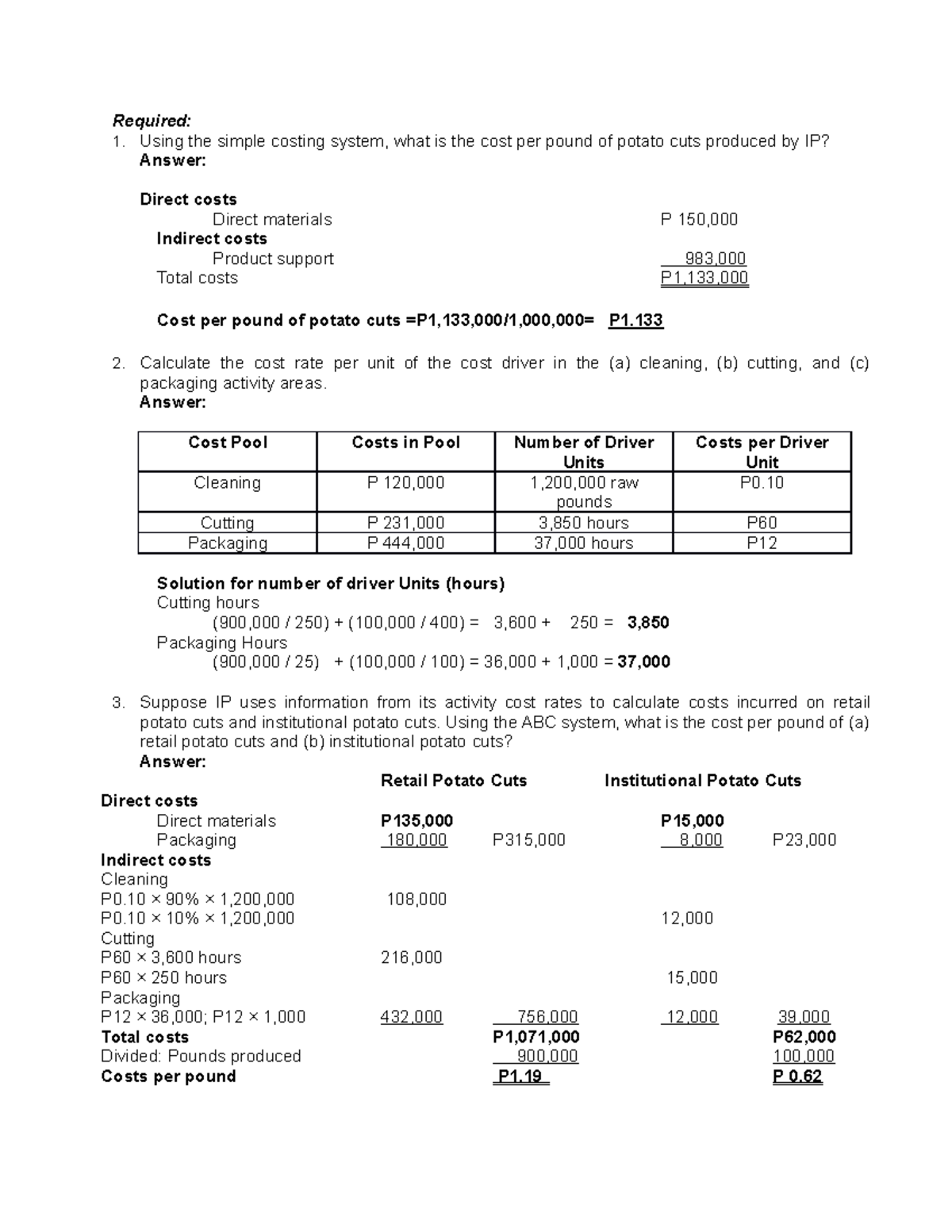 06 Activity 2 - ABM and Costing - Required: Using the simple costing ...