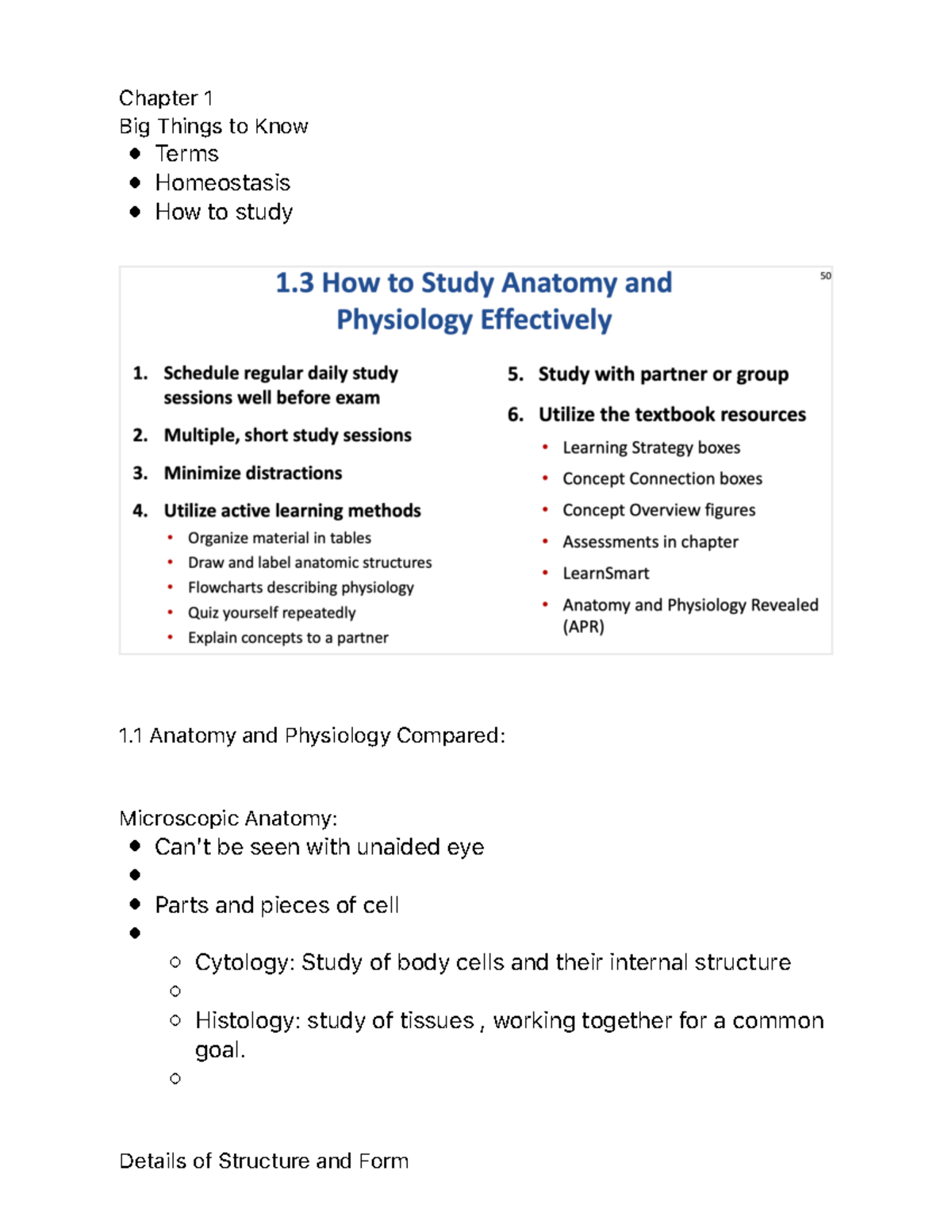 Chapter 1 - Intro to Anatomy and Physiology - Chapter 1 Big Things to ...