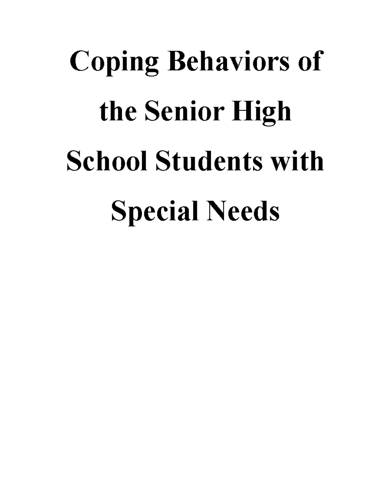 Research Concept Paper( Sample) Coping Behaviors of the Senior High ...