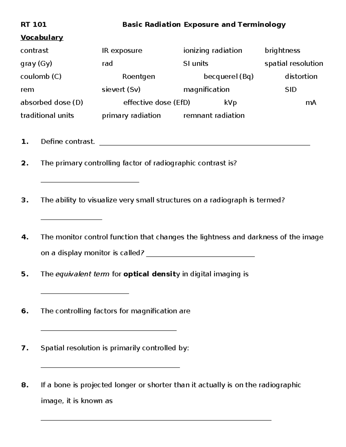 RT 101Basic Radiation Exposure and Terminology - RT 101 Basic Radiation ...