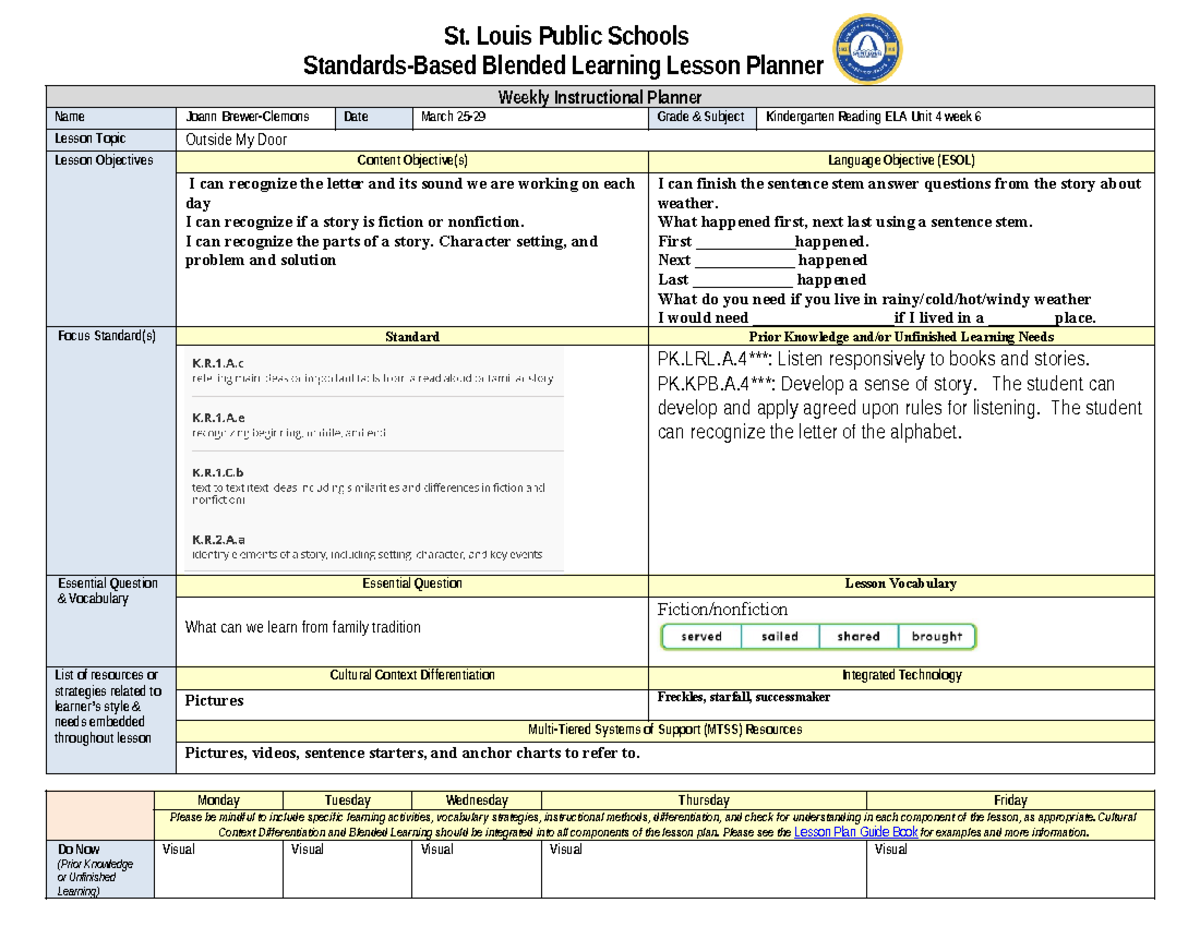 Lesson Plans March 25-29 - St. Louis Public Schools Standards-Based ...