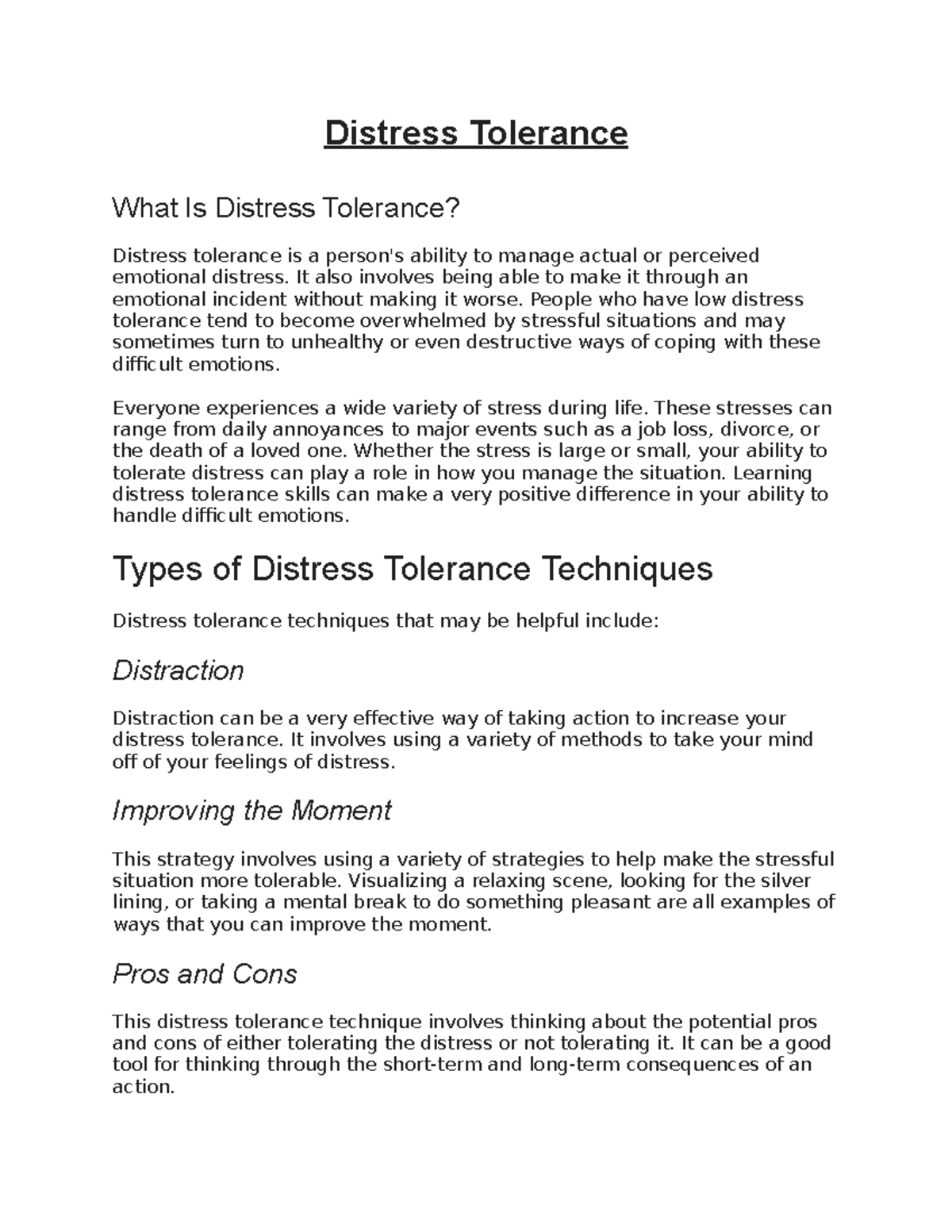 Distress Tolerance - Distress Tolerance What Is Distress Tolerance ...