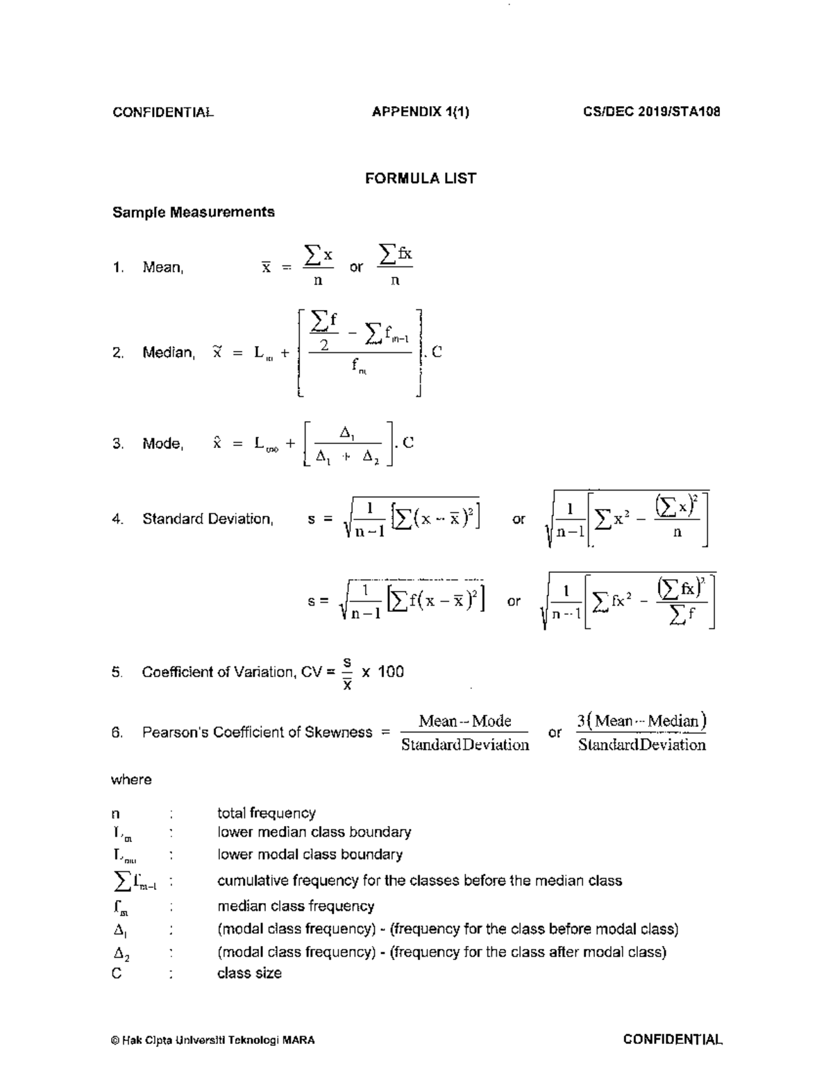Formula untuk STA108 - CONFIDENTIAL APPENDIX1(1) CS/DEC2019/STA ...